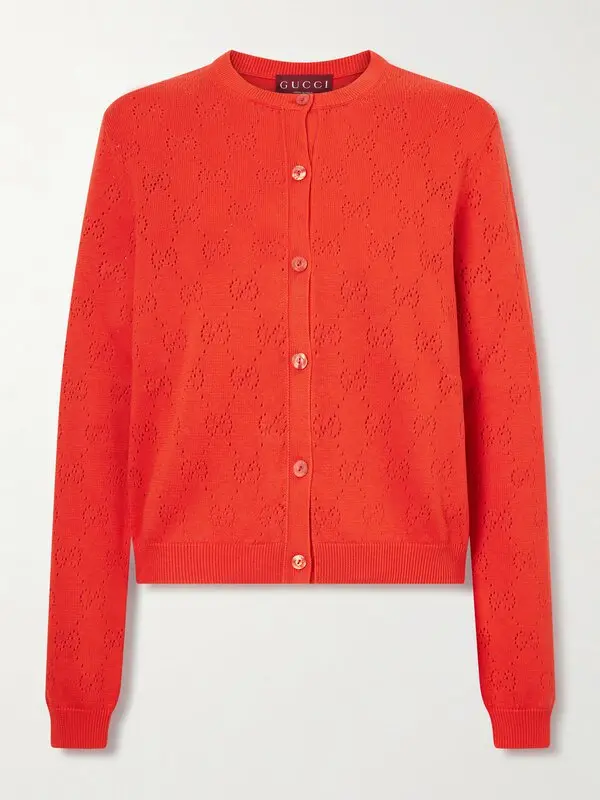 Gucci Perforated Silk-blend Cardigan - Red