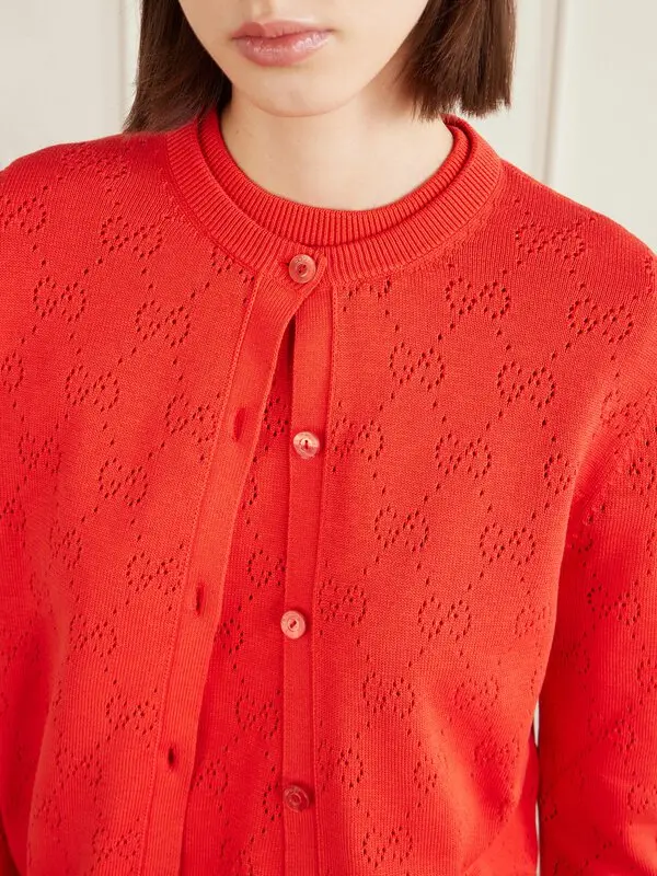Gucci Perforated Silk-blend Cardigan - Red