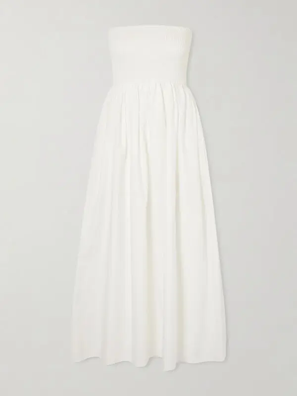 Faithfull The Brand Jamie Strapless Shirred Cotton-poplin Midi Dress - White