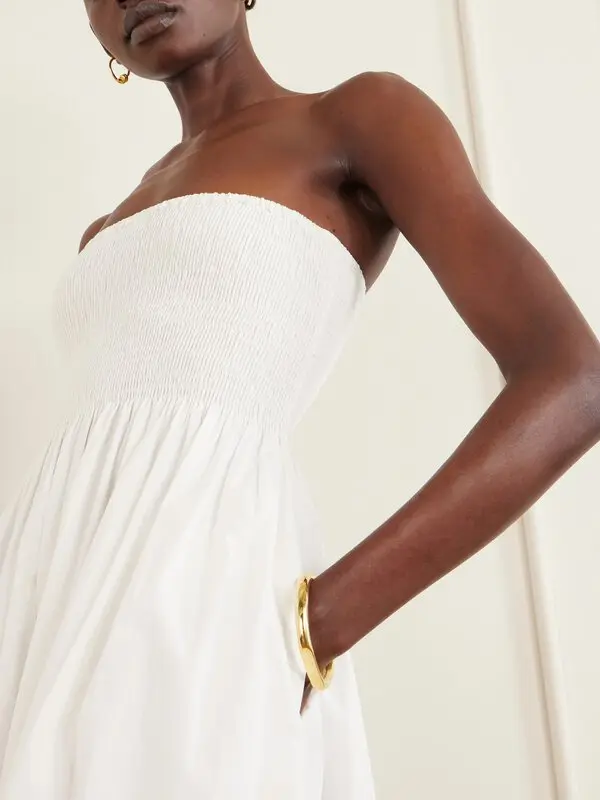 Faithfull The Brand Jamie Strapless Shirred Cotton-poplin Midi Dress - White