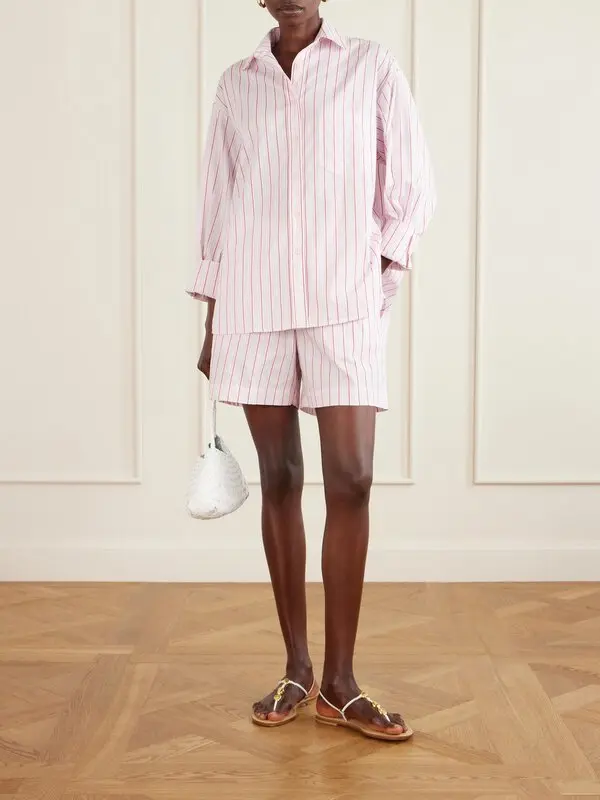 Faithfull The Brand Angelo Striped Cotton-poplin Shorts - Pink