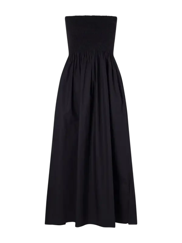 Faithfull The Brand Jamie Strapless Shirred Cotton-poplin Midi Dress - Black