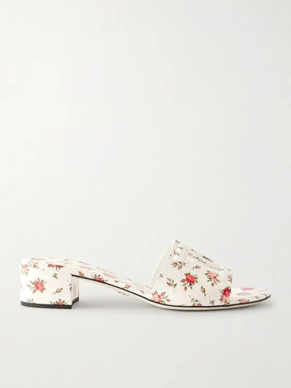 Dolce & Gabbana Bianca Floral-print Leather Mules - White