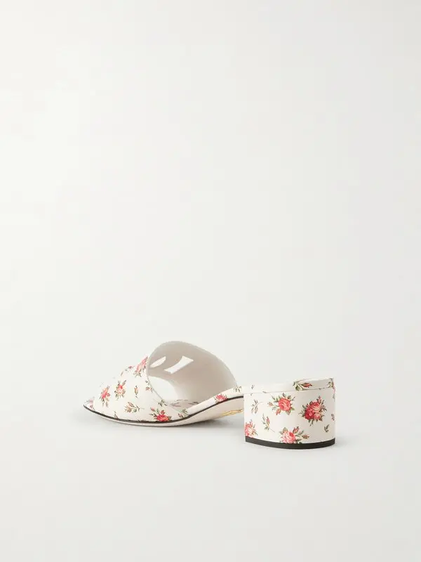 Dolce & Gabbana Bianca Floral-print Leather Mules - White