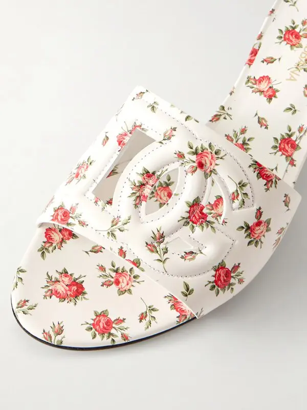 Dolce & Gabbana Bianca Floral-print Leather Mules - White