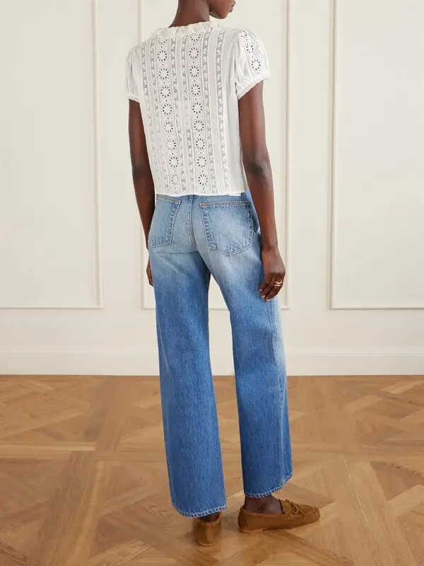 DÔEN Clairette Cropped Ruffled Lace-trimmed Organic Cotton-voile Top - White