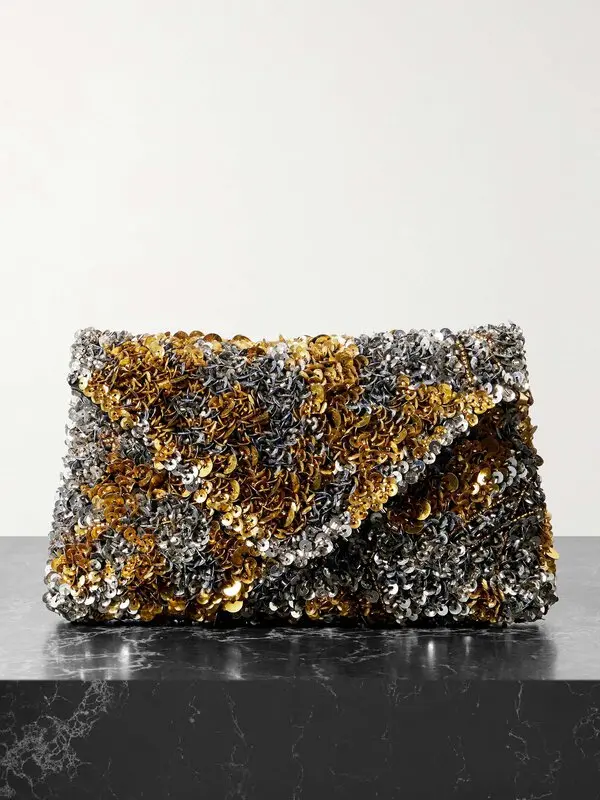 Dries Van Noten Embellished Satin Clutch - Silver