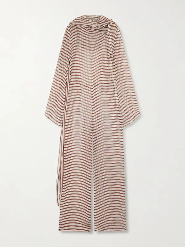 Cult Gaia Lakelyn Striped Silk-chiffon Coverup - Neutrals