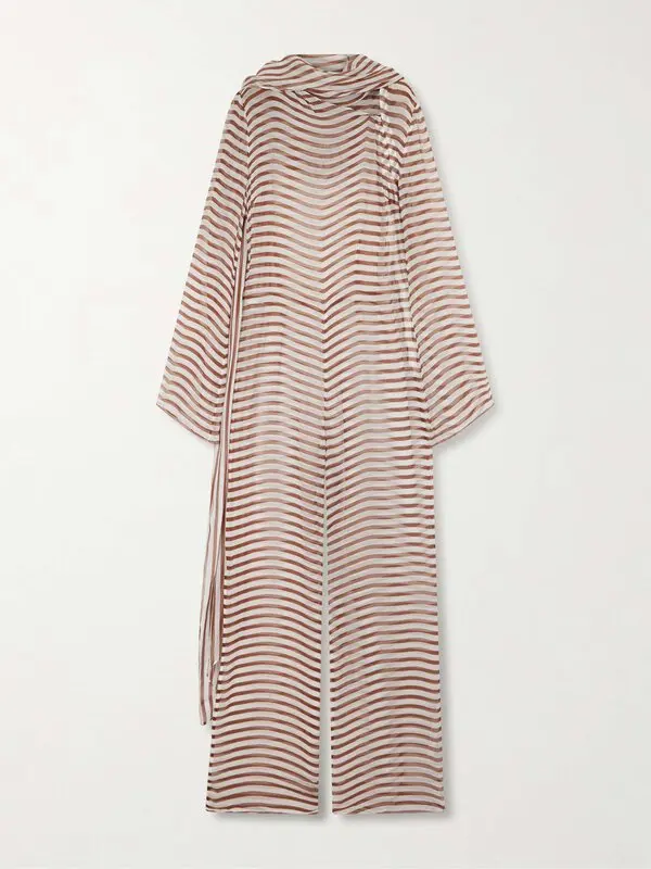 Cult Gaia Lakelyn Striped Silk-chiffon Coverup - Sand