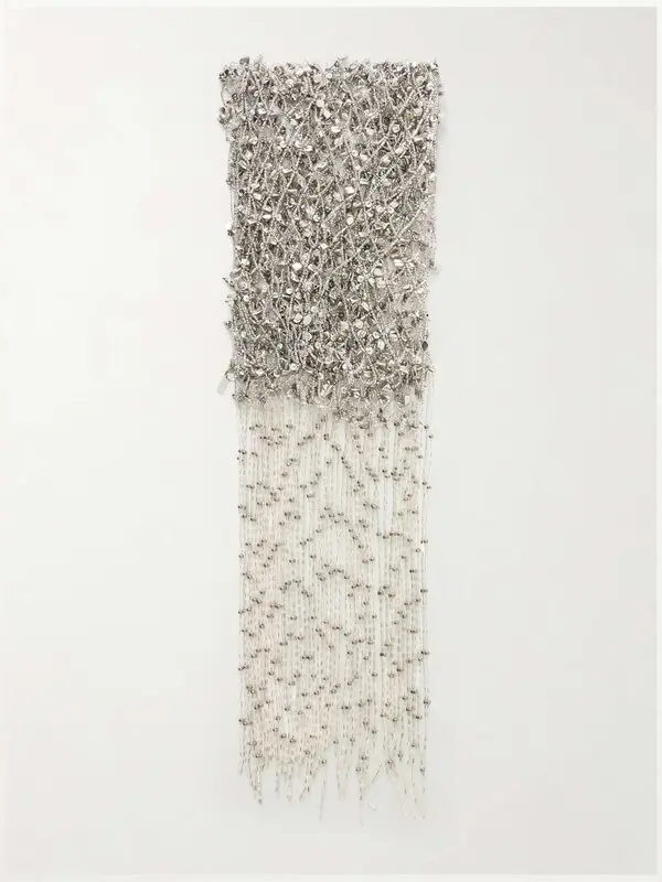 Dries Van Noten Fringed Embellished Beaded Scarf - Silver
