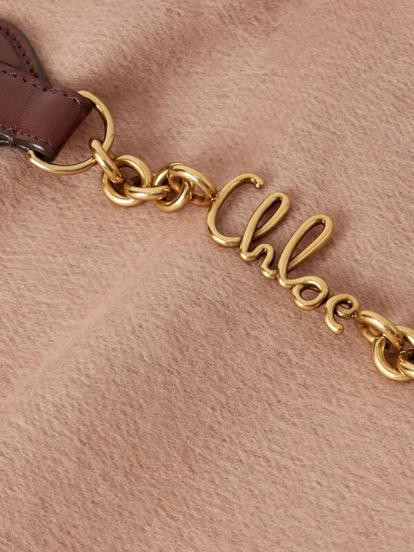 Chloé Fringed Embellished Leather-trimmed Wool Scarf