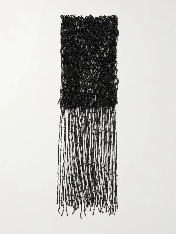Dries Van Noten Fringed Embellished Beaded Scarf - Black