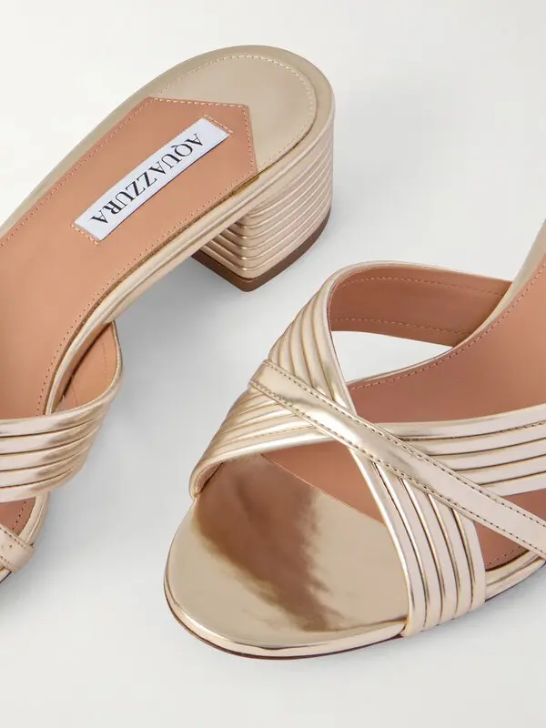 AQUAZZURA Sundance 35 Metallic Leather Mules