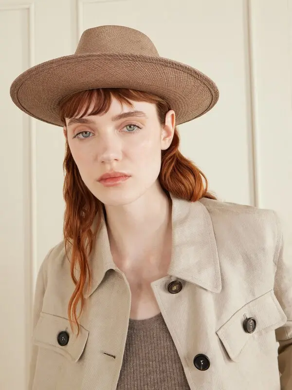 Brunello Cucinelli Embellished Grosgrain-trimmed Straw Hat - Brown