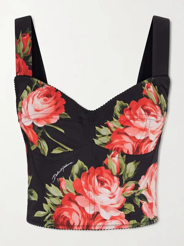 Dolce & Gabbana Floral-print Bustier Top - Black