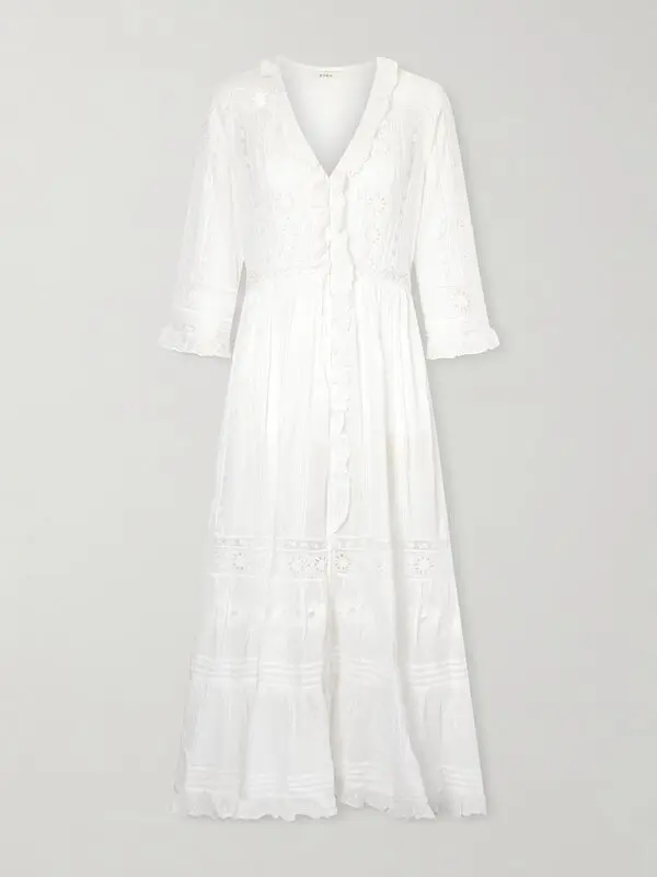 DÔEN Clemencia Organic Cotton-voile Midi Dress - White