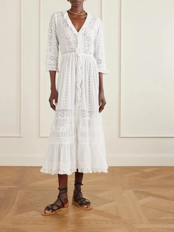 DÔEN Clemencia Organic Cotton-voile Midi Dress - White