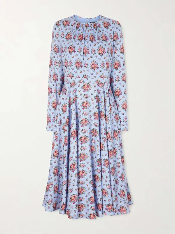 Dolce & Gabbana Belted Floral-print Silk-blend Midi Dress