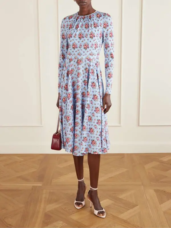 Dolce & Gabbana Belted Floral-print Silk-blend Midi Dress