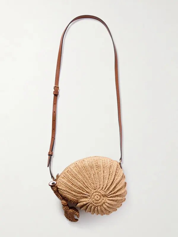 ANYA HINDMARCH Hermit Crab Leather-trimmed Raffia Shoulder Bag - Neutrals