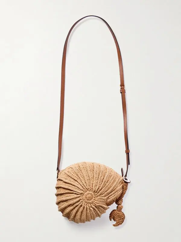 ANYA HINDMARCH Hermit Crab Leather-trimmed Raffia Shoulder Bag