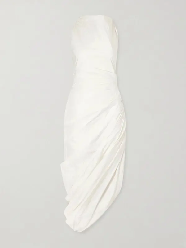 Altuzarra Dora Asymmetric Draped Taffeta Midi Dress - Neutrals