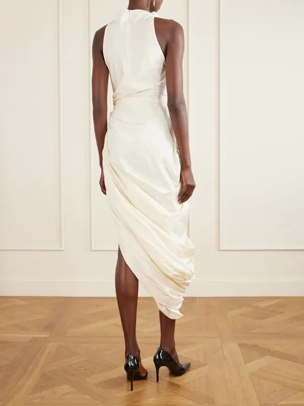 Altuzarra Dora Asymmetric Draped Taffeta Midi Dress - Neutrals