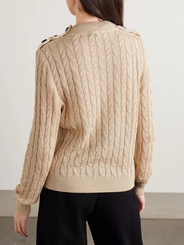 BLAZÉ MILANO Button-embellished Cable-knit Cotton Sweater - Neutrals