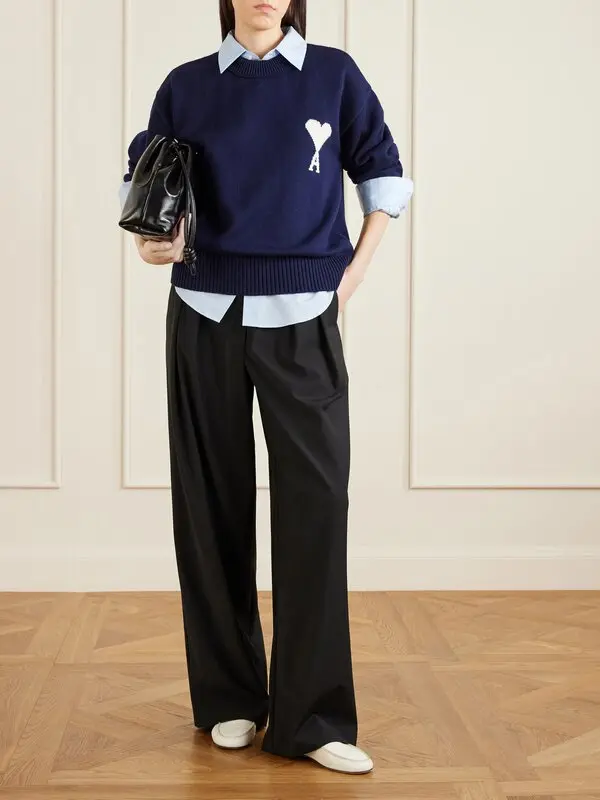 Ami Intarsia Wool And Cotton-blend Sweater