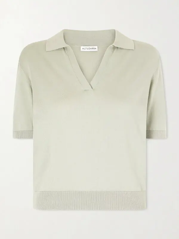 Altuzarra Clay Cropped Cotton And Silk-blend Polo Shirt - Green
