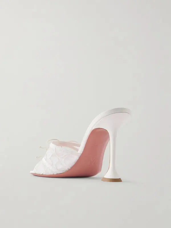 Amina Muaddi Eleonora Bow-detailed Lace And Leather Mules - Neutrals