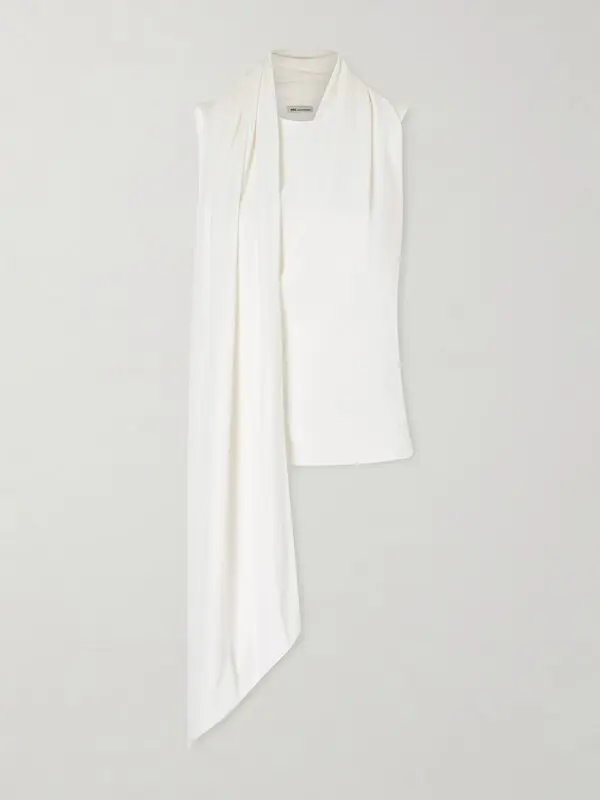 AMI Paris Scarf-detailed Jersey Top - Neutrals