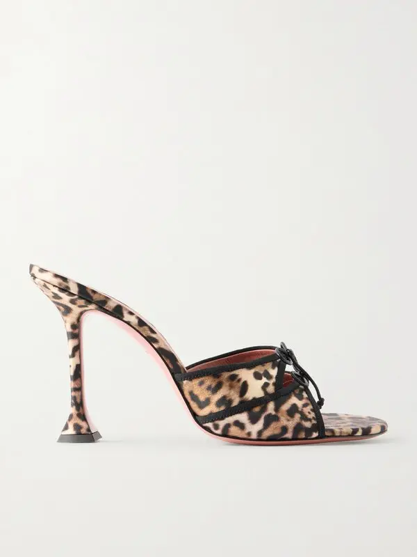 Amina Muaddi Eleonora Leopard-print Satin Mules With Bow Detailing - Animal Print