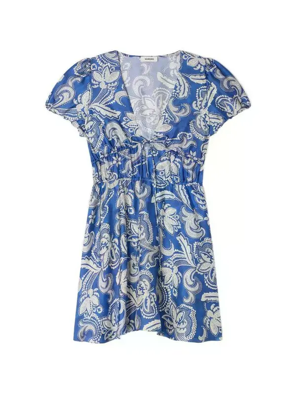 Sandro V-neck Floral Print Mini Dress - Blue