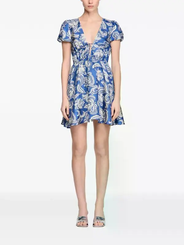 Sandro V-neck Floral Print Mini Dress - Blue