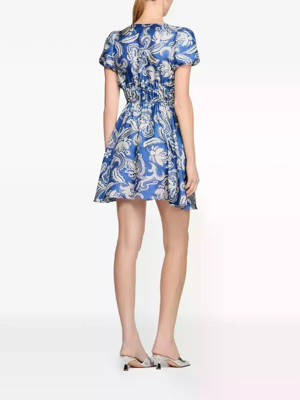 Sandro V-neck Floral Print Mini Dress - Blue