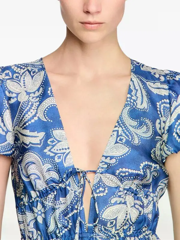 Sandro V-neck Floral Print Mini Dress - Blue