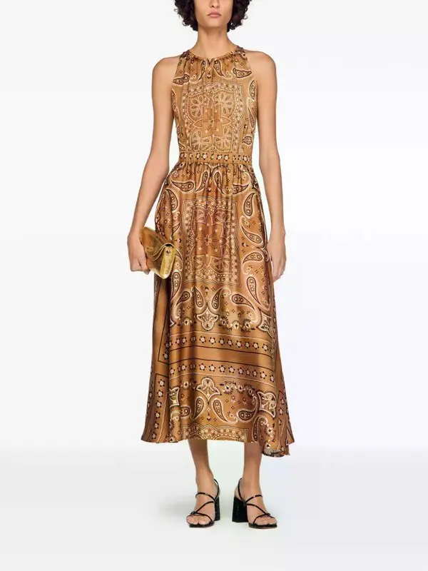 Sandro Bandana Print Maxi Dress - Brown
