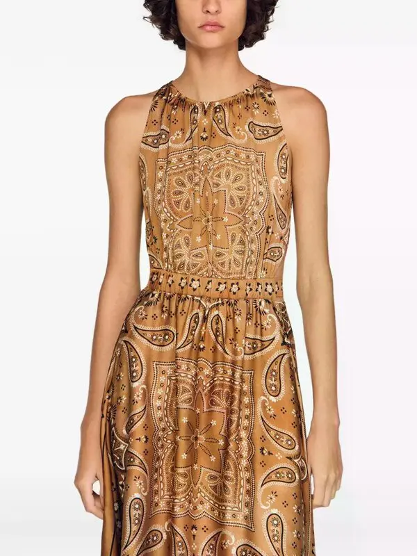 Sandro Bandana Print Maxi Dress - Brown