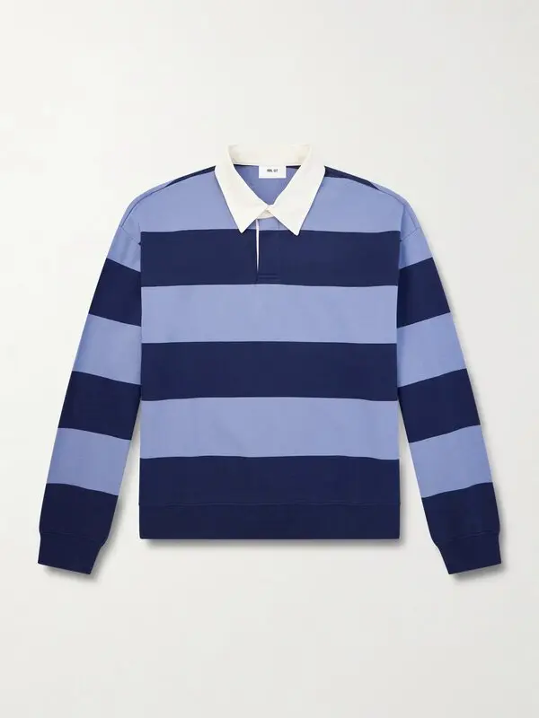 Nn07 David 30043 Striped Organic Cotton Polo Shirt - Blue