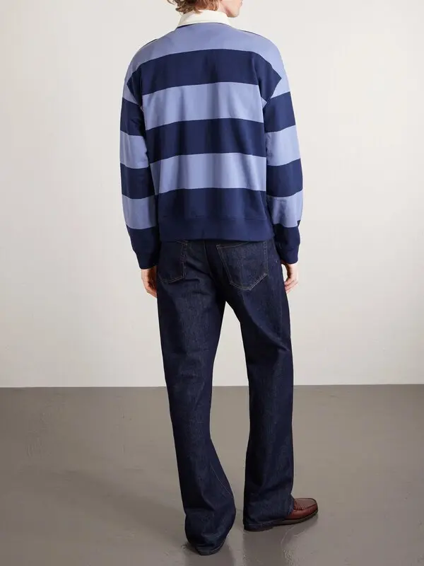 Nn07 David 30043 Striped Organic Cotton Polo Shirt - Blue