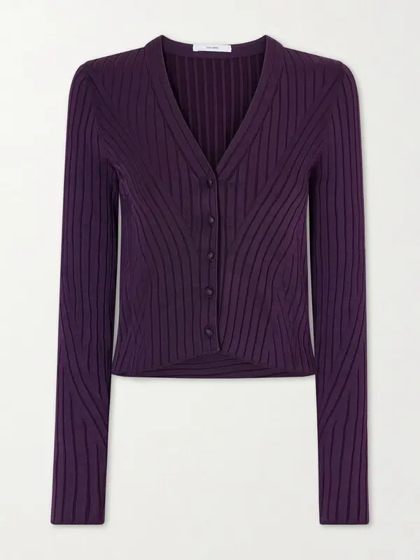 Adam Lippes Greer Cropped Ribbed-knit Cardigan - Purple