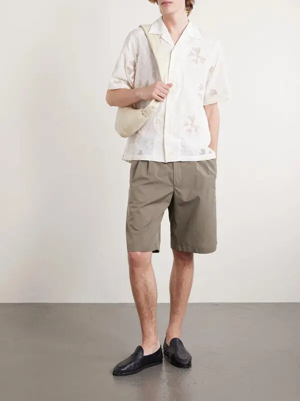 Nn07 Ben 50049 Camp-collar Embroidered Organic Cotton-poplin Shirt - Neutrals