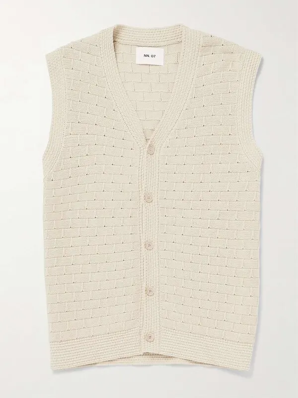 Nn07 Reece 6600 Pointelle-knit Organic Cotton Vest - Ecru