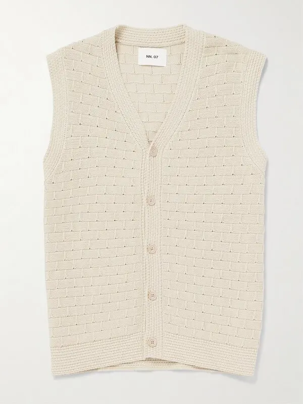 Nn07 Reece 6600 Pointelle-knit Organic Cotton Vest - Neutrals