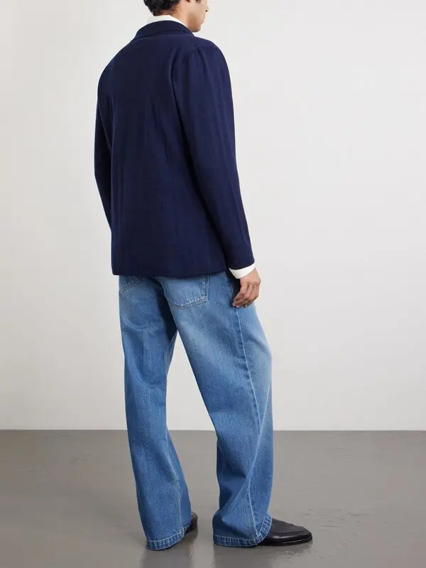 Inis Meáin Double-breasted Striped Wool, Cashmere And Cotton-blend Blazer
