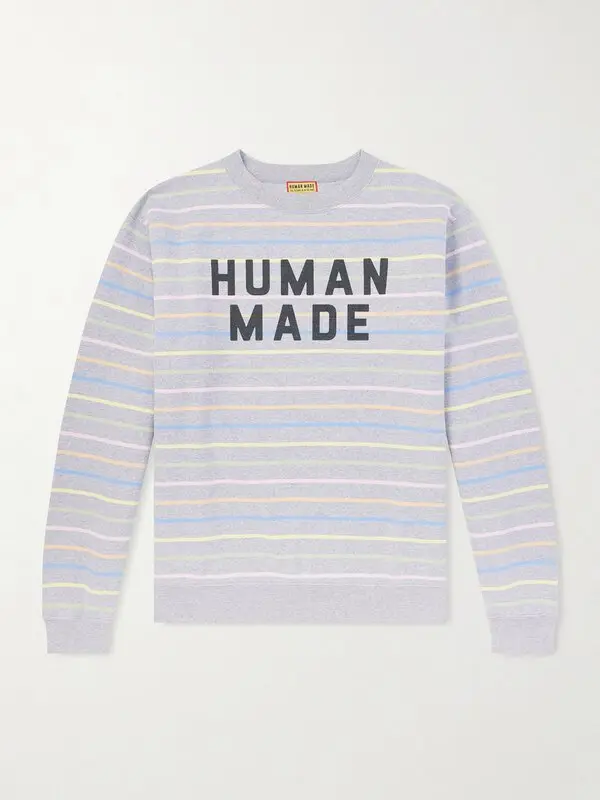 HUMAN MADE Logo-print Striped Cotton-jersey Sweatshirt - Gray