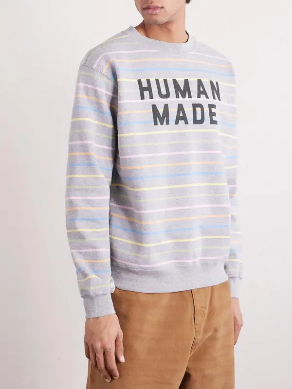 HUMAN MADE Logo-print Striped Cotton-jersey Sweatshirt - Gray