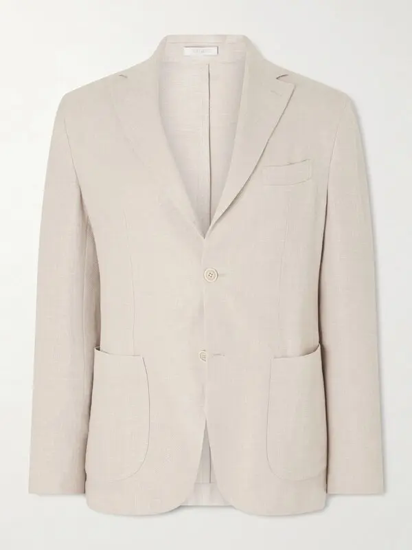 Eleventy Stretch Linen, Wool And Silk-blend Suit Jacket - Neutrals