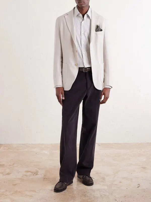 Eleventy Stretch Linen, Wool And Silk-blend Suit Jacket - Neutrals